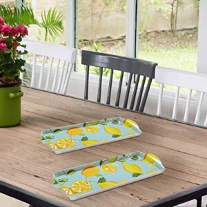 Trina Turk Set of 2 Serving Trays Stylish Indoor & Outdoor Platter for Home Entertaining, Cocktail Hour, Snack-Decorative Display for Jewelry, Candles & Barware, 2, Lemons/Aqua