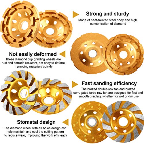 Diamond Cup Grinding Wheel 4-1/2 Inch Double Row Grinding Wheel 4 Inch 12-Segment Turbo Row Grinding Wheel Angle Grinder Disc for Grinder Polishing and Cleaning Stone (2, Elegant Style)