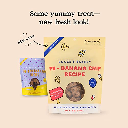 Bocce's Bakery PB Banana Chip Recipe Treats for Dogs, Wheat-Free Everyday Dog Treats, Real Ingredients, Baked in The USA, All-Natural Soft & Chewy Cookies, Peanut Butter, Bananas, & Carob, 6 oz