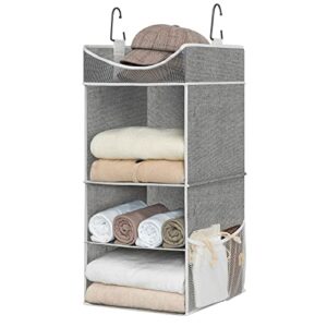 storageworks 3-shelf hanging closet organizer, adjustable hanging closet organizers and storage, gray, canvas, 12 ¾”w x 12 ¾”d x 32”h