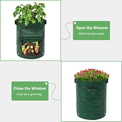 DECORLIFE 6-Pack Potato Grow Bags, 10 Gallon Thick PE Fabric Pots for Plants, Sturdy Handles & Harvest Window, Labels Included, Green