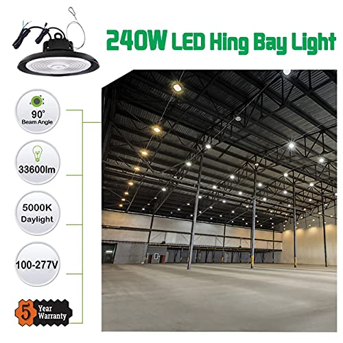 1 pack LED UFO High Bay Light 240W 33600LM white daylight 5700K Industrial Light Waterproof IP65 Outdoor Lighting Lamp Commercial Bay Lighting for Garage Factory Warehouse Workshop Gym (240W, 1 pack)