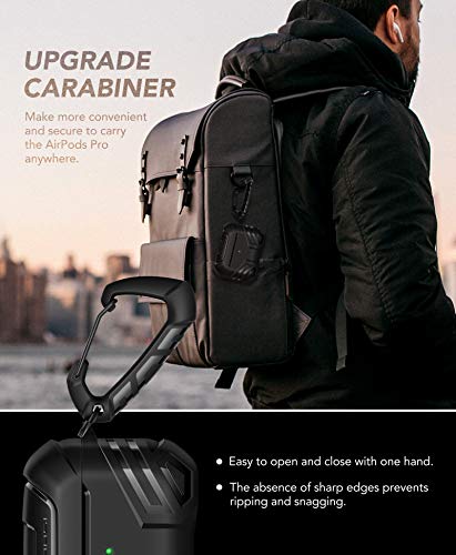 MOBOSI Vanguard Armor Series Military AirPods Pro Case, Full-Body Hard Shell Protective Cover Case Skin with Keychain for AirPod Pro 2019, Black [Front LED Visible]