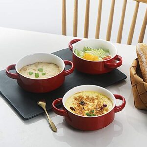 Sweejar Ceramic Soup Bowls with Double Handles, 20 Oz Stacked Bowls for French Onion Soup, Cereal, Pot Pies, Stew, Chill, Pasta, Set of 4 (Red)