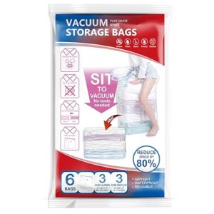 vacuum storage bags jumbo cube 6 pack, space saver bags extra large vacuum seal bags for comforters blankets clothes (3 jumbo 3 medium), closet organizers and storage bags vacuum sealed