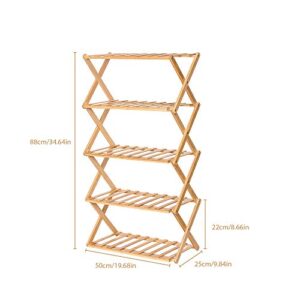 YEAKOO Multi Tier Shoe Rack, Foldable Bamboo 5 Tier Shoe Storage Organizer, Multifunctional Free Standing Shoe Shelf for Home, Entryway, Hallway, Living Room, Bedroom, Balcony (20" L x10 W)