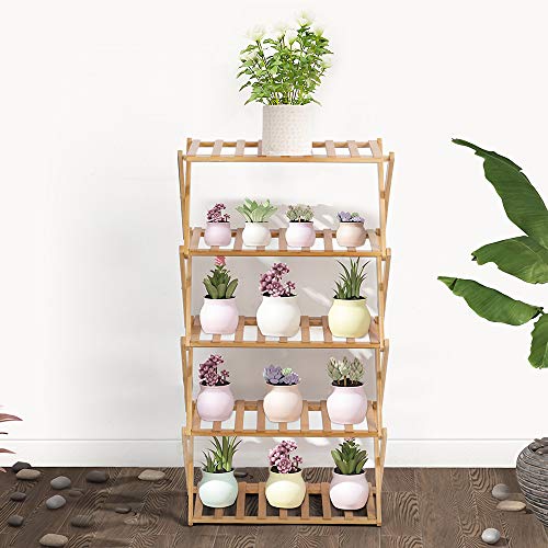 YEAKOO Multi Tier Shoe Rack, Foldable Bamboo 5 Tier Shoe Storage Organizer, Multifunctional Free Standing Shoe Shelf for Home, Entryway, Hallway, Living Room, Bedroom, Balcony (20" L x10 W)