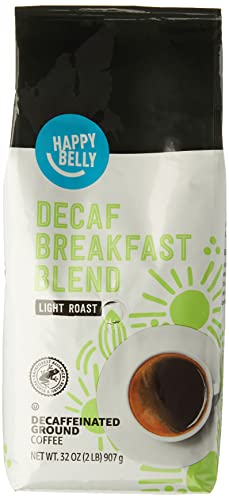 Amazon Brand - Happy Belly Decaf Breakfast Blend Ground Coffee, Light Roast, 32 Ounce