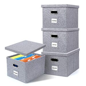 ul source upgraded collapsible hanging file storage boxes with smooth sliding rail large capacity filing organizer letter/legal file floder storage, office box (gray-4packs)