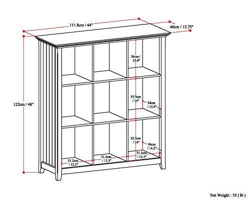 SIMPLIHOME Acadian SOLID WOOD 44 Inch Transitional 9 Cube Bookcase and Storage Unit in Light Golden Brown, For the Living Room, Study Room and Office