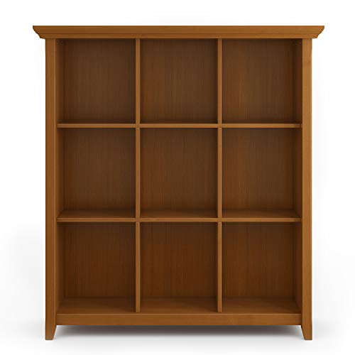 SIMPLIHOME Acadian SOLID WOOD 44 Inch Transitional 9 Cube Bookcase and Storage Unit in Light Golden Brown, For the Living Room, Study Room and Office