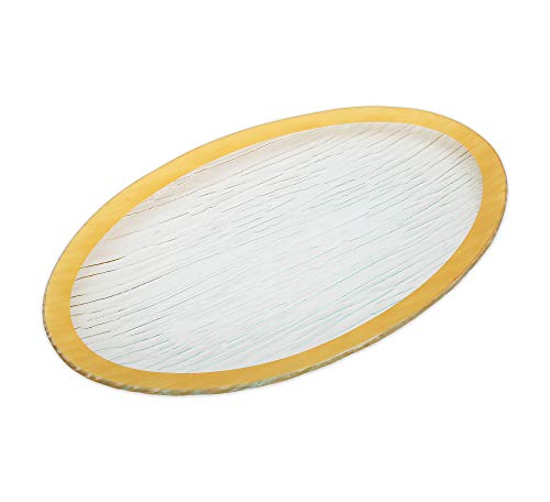 GAC Tempered Glass Oval Platter Serving Tray - Break and Chip Resistant - Oven Proof - Microwave and Dishwasher Safe - Gold Trim Decorative Plate