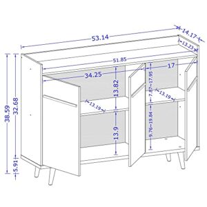 Manhattan Comfort Bradley Mid Century Modern Dining Room 4 Shelves Buffet Stand Cabinet, 53.54", Off White