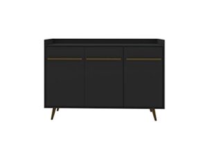 manhattan comfort bradley mid century modern dining room 4 shelves buffet stand cabinet, 53.54", black