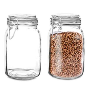 Set of 2 Large Glass Mason Jar with Lid (3 Liter) | Airtight Glass Storage Container for Food, Flour, Pasta, Coffee, Candy, Dog Treats, Snacks & More | Glass Organization Canisters 100 Ounces