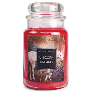 village candle unicorn dreams large glass apothecary jar scented candle, 21.25 oz, pink