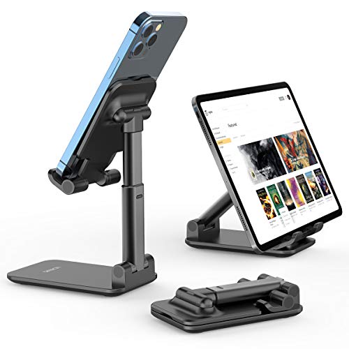 Licheers Cell Phone Stand, Angle Height Adjustable Phone Stand Holder for Desk (Black-LC352)