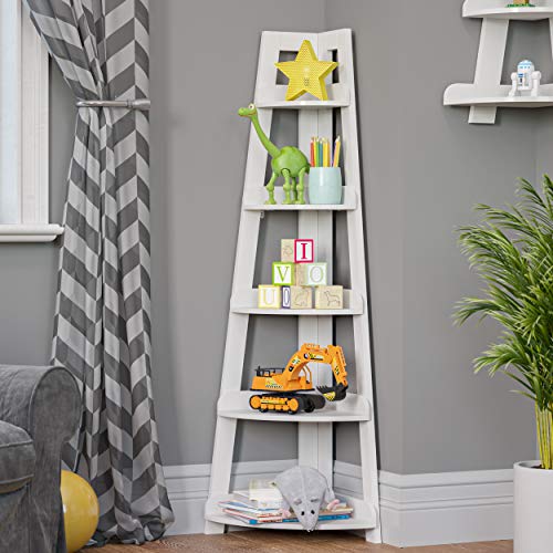 RiverRidge Kids 5-Tier Corner Ladder Floor Shelf, White (02-186)