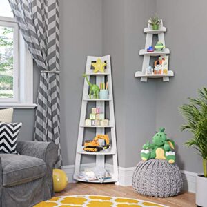 RiverRidge Kids 5-Tier Corner Ladder Floor Shelf, White (02-186)