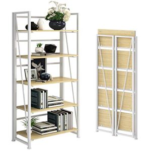 ghqme no-assembly folding bookshelf storage shelves 5 tiers vintage multifunctional plant flower stand storage rack shelves bookcase for home office(white)