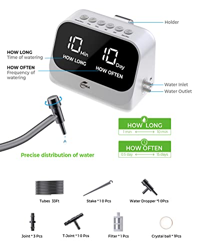 Automatic Watering System for Potted Plants, Plant Waterer, DIY Drip Irrigation Kit with Smart Timer, Waterproof LED Display & Large Capacity Battery, Precise Distribution of Water, White