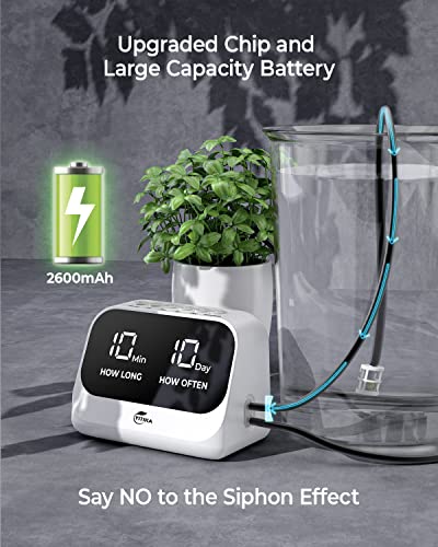 Automatic Watering System for Potted Plants, Plant Waterer, DIY Drip Irrigation Kit with Smart Timer, Waterproof LED Display & Large Capacity Battery, Precise Distribution of Water, White