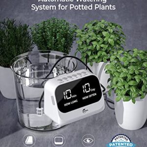 Automatic Watering System for Potted Plants, Plant Waterer, DIY Drip Irrigation Kit with Smart Timer, Waterproof LED Display & Large Capacity Battery, Precise Distribution of Water, White