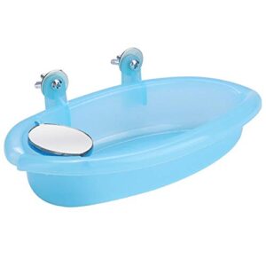 Tnfeeon Pet Bird Bathing Box, Cute Blue Pet Parrot Bathtub Box with Mirror Bird Cage Toy Accessory