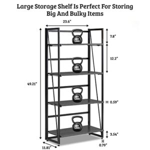 Halter 4-Tier Industrial Bookshelf Standing Shelving Unit Folding Book Shelf Organizer Wood Bookshelf Shelves for Living Room Office or Bedroom 2 Pack Black