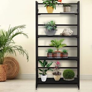 Halter 4-Tier Industrial Bookshelf Standing Shelving Unit Folding Book Shelf Organizer Wood Bookshelf Shelves for Living Room Office or Bedroom 2 Pack Black