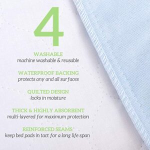 GREEN LIFESTYLE Washable Underpads - Large Bed Pads for use as Incontinence Bed Pads, Reusable Pet Pads, Great for Dogs, Cats, Bunny, Seniors Bed Pad (Pack of 4 - 34x36)