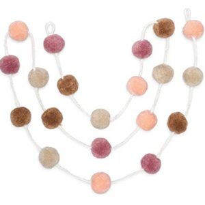 Pink Pom Pom Garland | Felt Ball Garland for Nursery, Baby Shower, Birthday and Mother's Day | Boho Bedroom Decor for Girls | Blush Pink, Mauve and Mustard Gold