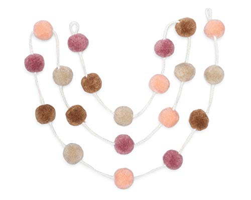 Pink Pom Pom Garland | Felt Ball Garland for Nursery, Baby Shower, Birthday and Mother's Day | Boho Bedroom Decor for Girls | Blush Pink, Mauve and Mustard Gold