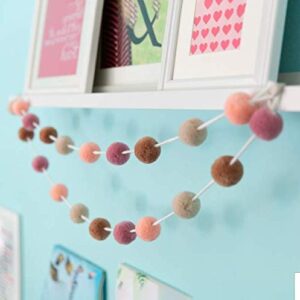 Pink Pom Pom Garland | Felt Ball Garland for Nursery, Baby Shower, Birthday and Mother's Day | Boho Bedroom Decor for Girls | Blush Pink, Mauve and Mustard Gold