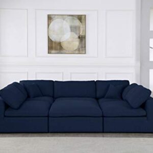 Meridian Furniture Serene Collection Modern | Contemporary Deluxe Comfort Modular Sectional, Soft Linen Textured Fabric, Down Cushions, 2 Corner + 3 Armless + 1 Ottoman, Navy