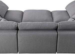 Meridian Furniture Serene Collection Modern | Contemporary Deluxe Comfort Modular Sectional, Soft Linen Textured Fabric, Down Cushions, 2 Corner + 3 Armless + 1 Ottoman, Grey