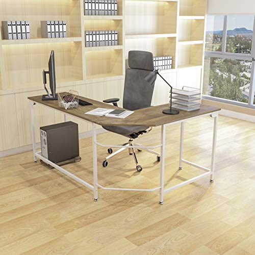 Weehom 66 Inch L Shaped Desk Corner Computer Desks for Home Office Sturdy PC Laptop Gaming Table, White Leg