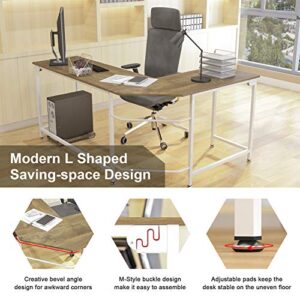 Weehom 66 Inch L Shaped Desk Corner Computer Desks for Home Office Sturdy PC Laptop Gaming Table, White Leg