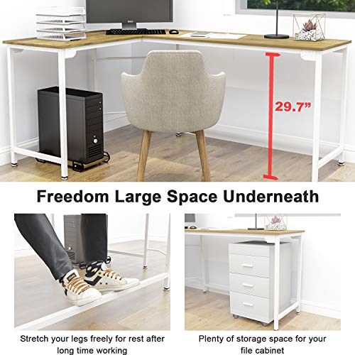 Weehom 66 Inch L Shaped Desk Corner Computer Desks for Home Office Sturdy PC Laptop Gaming Table, White Leg