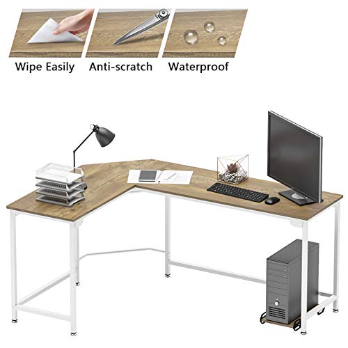 Weehom 66 Inch L Shaped Desk Corner Computer Desks for Home Office Sturdy PC Laptop Gaming Table, White Leg