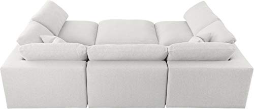 Meridian Furniture Serene Collection Modern | Contemporary Deluxe Comfort Modular Sectional, Soft Linen Textured Fabric, Down Cushions, 2 Corner + 3 Armless + 1 Ottoman, Cream