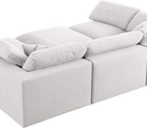 Meridian Furniture Serene Collection Modern | Contemporary Deluxe Comfort Modular Sectional, Soft Linen Textured Fabric, Down Cushions, 2 Corner + 3 Armless + 1 Ottoman, Cream