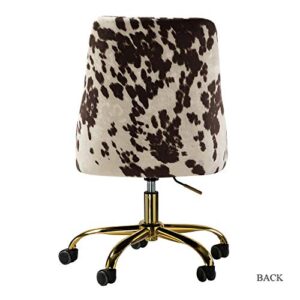 TINA'S HOME Upholstered Desk Chair Modern Armless Office Chair with Wheels, Adjustable Swivel Fabric Task Chair for Living Room, Bedroom, Vanity Room(Gold Base, Cowhide)