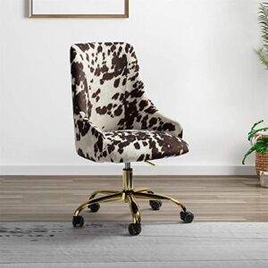 TINA'S HOME Upholstered Desk Chair Modern Armless Office Chair with Wheels, Adjustable Swivel Fabric Task Chair for Living Room, Bedroom, Vanity Room(Gold Base, Cowhide)