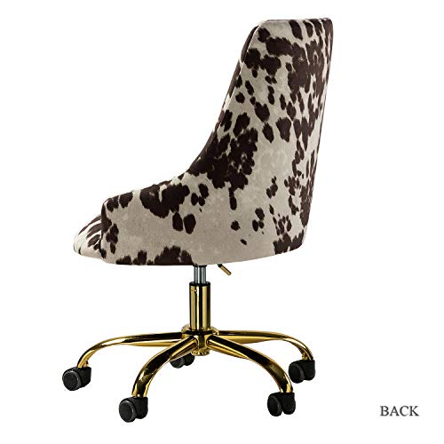 TINA'S HOME Upholstered Desk Chair Modern Armless Office Chair with Wheels, Adjustable Swivel Fabric Task Chair for Living Room, Bedroom, Vanity Room(Gold Base, Cowhide)