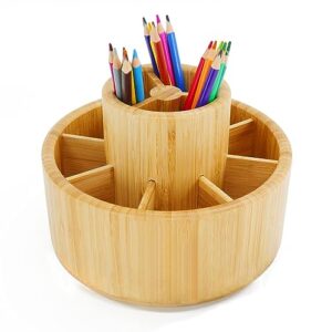 utoplike bamboo rotating art supply desk organizer,pencil holder organizer, desktop storage caddy for pen,colored pencil,crayon,paint brushes,art studio&office