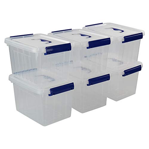 Eagrye 6 Quart Plastic Storage Latch Box, 6-Pack Clear Storage Bin Organizer with Handle