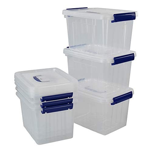 Eagrye 6 Quart Plastic Storage Latch Box, 6-Pack Clear Storage Bin Organizer with Handle