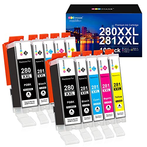 GPC Image Compatible Ink Cartridge Replacement for Canon PGI-280XXL CLI-281XXL PGI 280 XXL CLI 281 XXL fit for PIXMA TS6120 TS6220 TR7520 TR8520 TS8120 TS8220 TS9120 Printer (10 Pack)