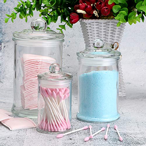 MDLUU Set of 3 Glass Canisters, Apothecary Jars with Airtight Lids, Bathroom Vanity Organizers for Cotton Balls, Qtip Cotton Swabs, Cotton Balls, Flossers, Bath Salt